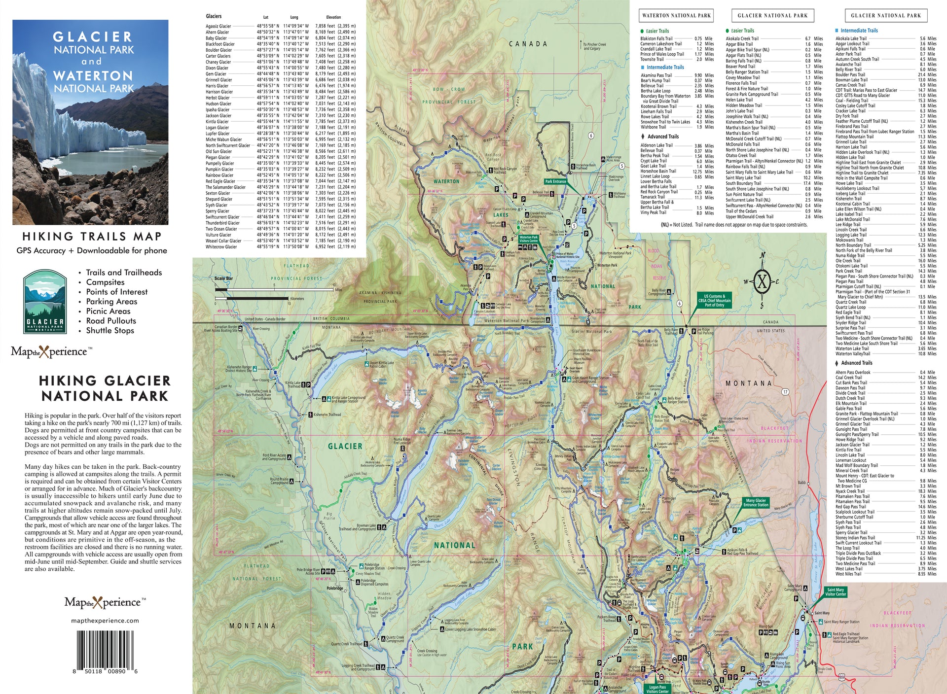Glacier National Park Hiking Map - Navigate & Explore Safely ...